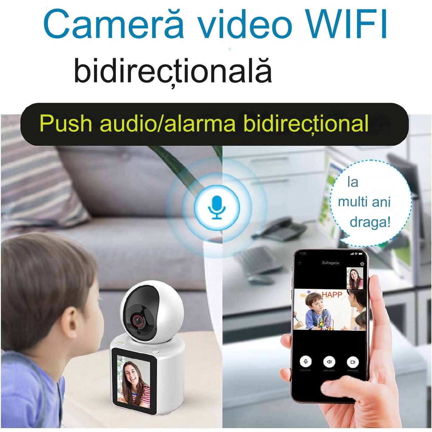 Baby Monitor WiFi, UNLINES, Monitorizare 360°, Comunicare Bidirectional ...
