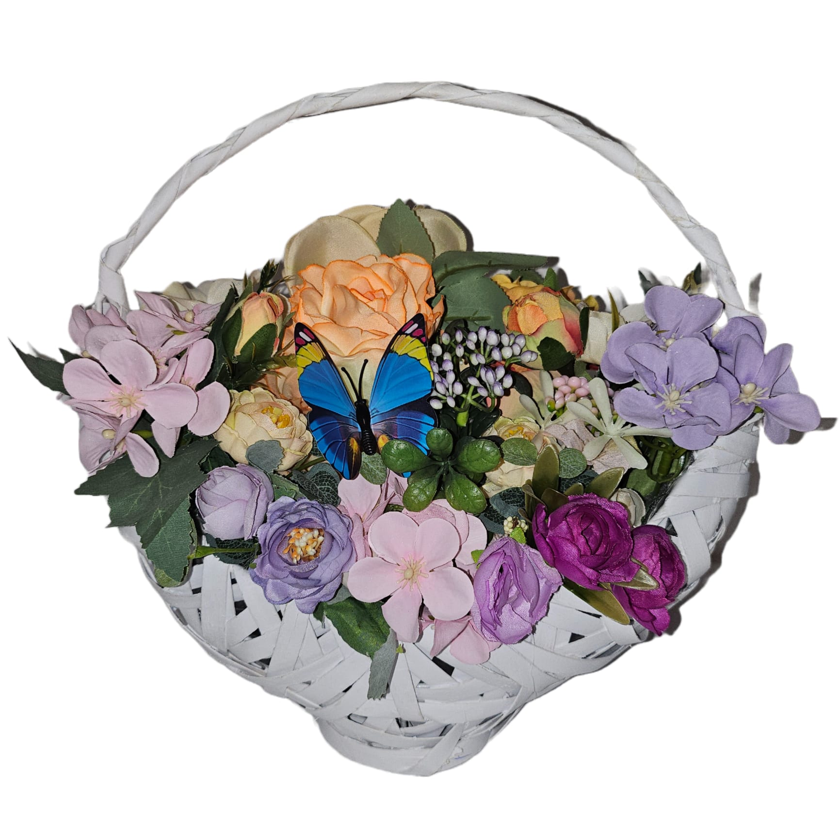 Aranjament Floral Cosulet rattan tip barcuta cu maner si flori - eMAG.ro
