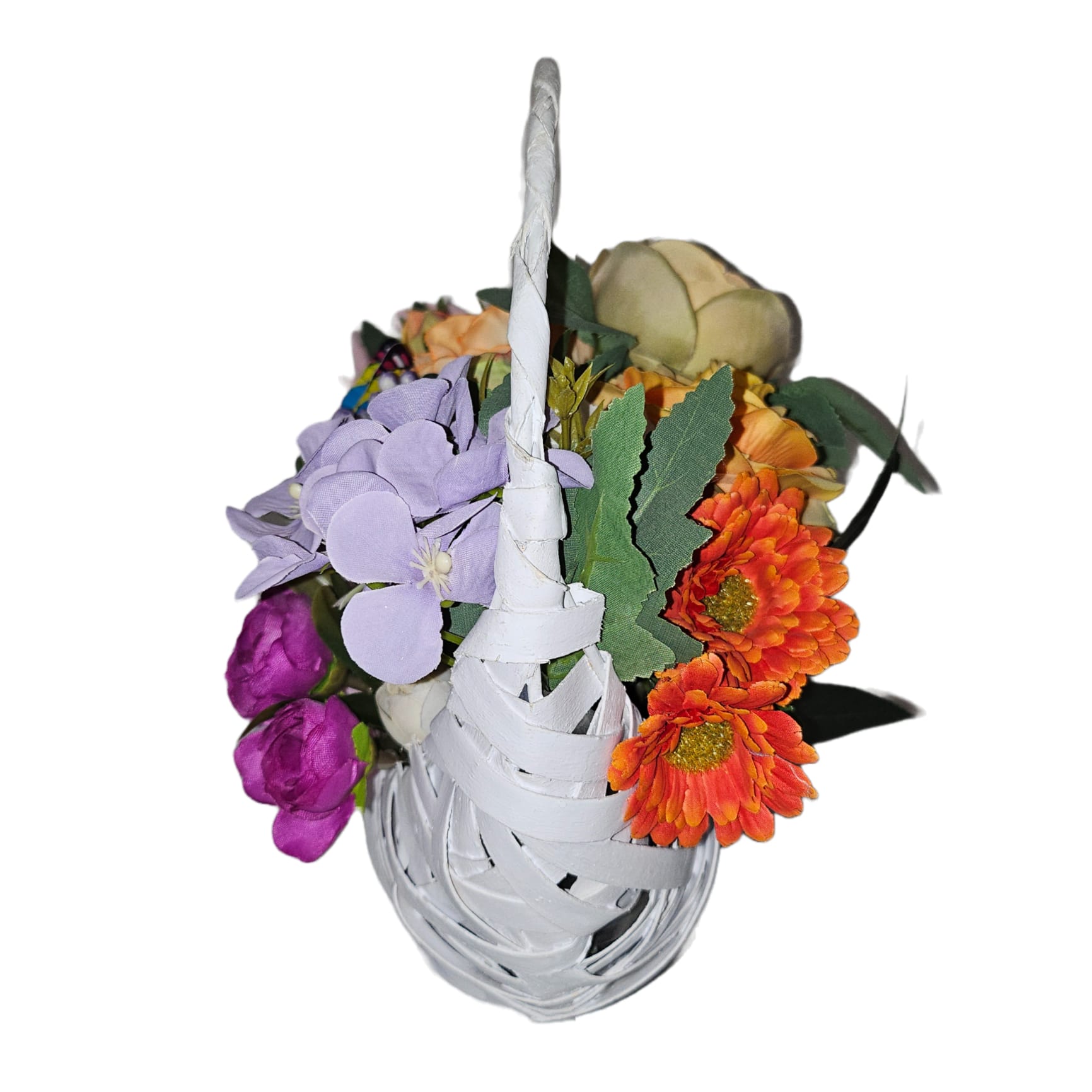 Aranjament Floral Cosulet rattan tip barcuta cu maner si flori - eMAG.ro
