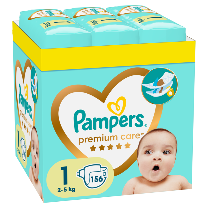 Scutece Pampers Premium Care XXL Box Nou Nascut, Marimea 1, 2-5 kg, 156 ...