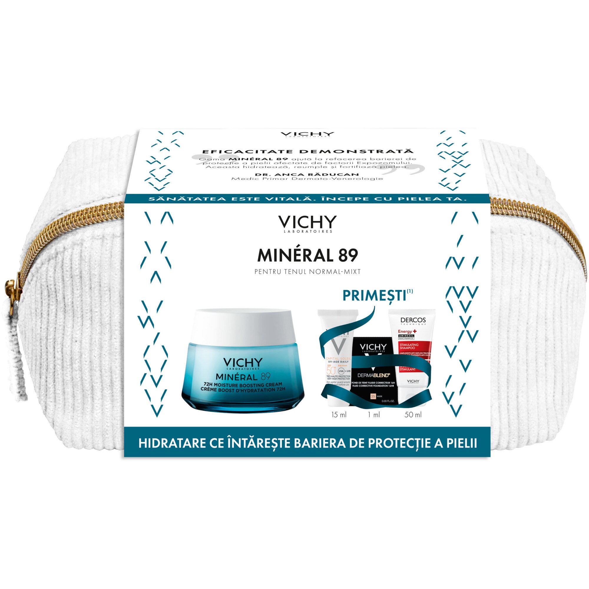 Pachet Crema intens hidratanta 72H, Vichy Mineral 89 cu acid hialuronic ...