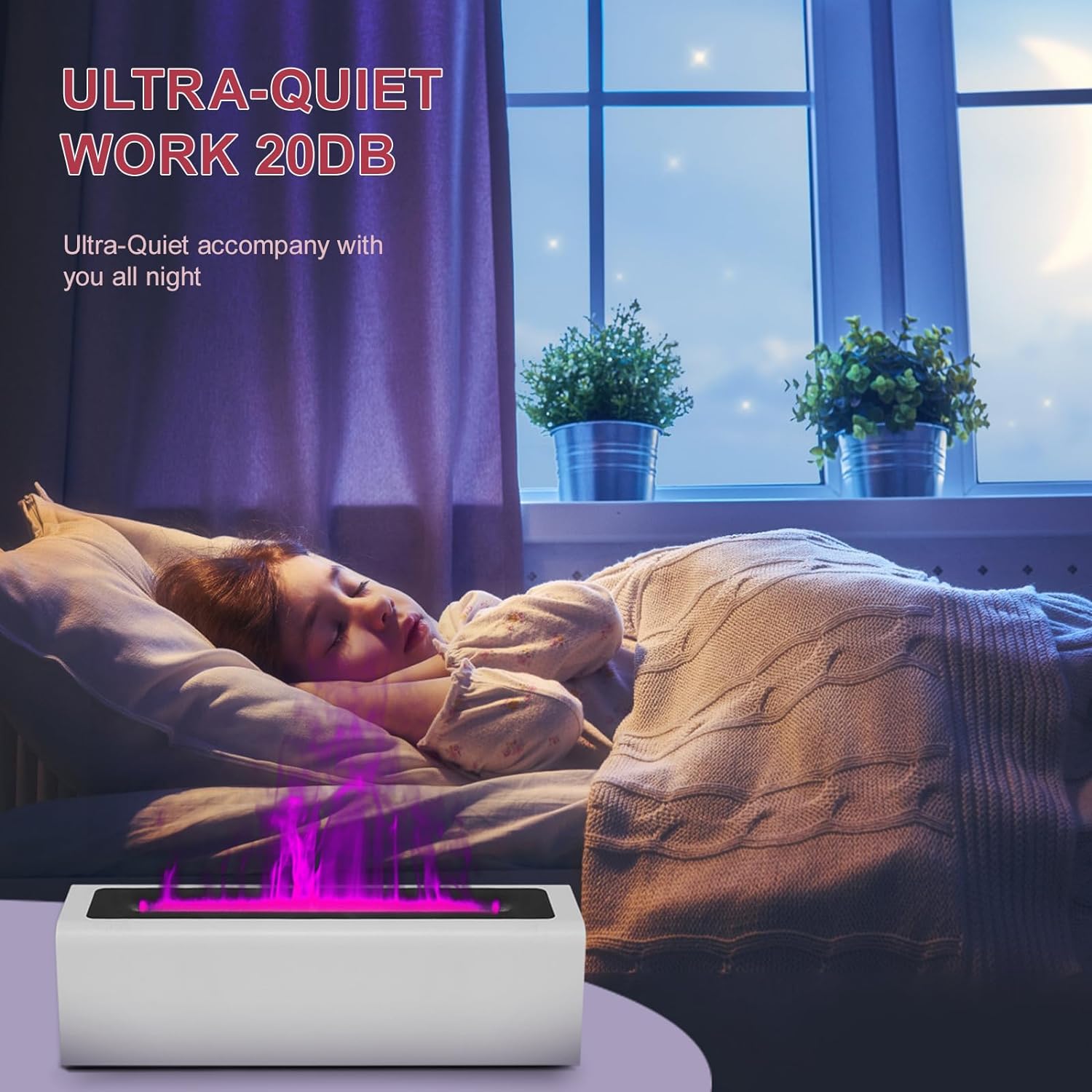 Ароматен дифузер, овлажнител, ефект на пламък, 7 LED цвята, резервоар ...