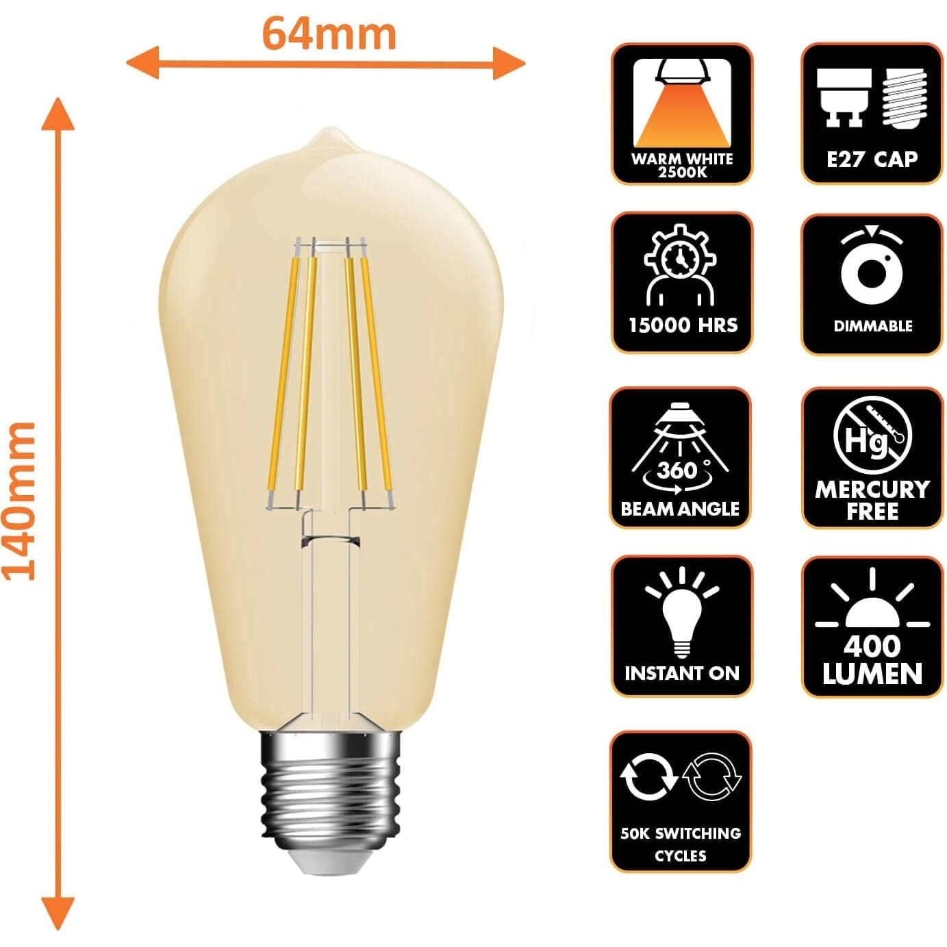Bec decorativ, Clasic, Edison, Gold, E27 - eMAG.ro