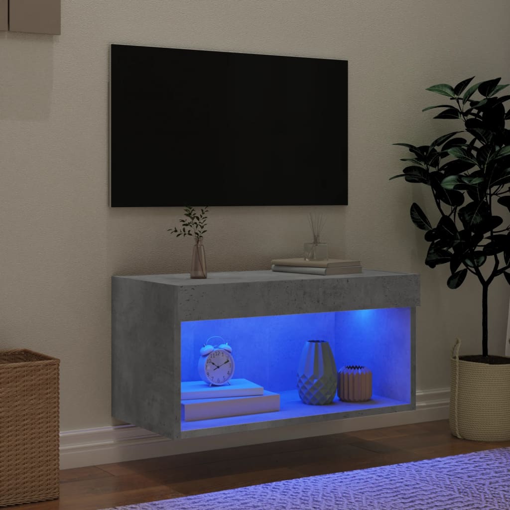 Comoda TV cu lumini LED vidaXL, gri beton, 60x30x30 cm, 5.9 Kg - eMAG.ro