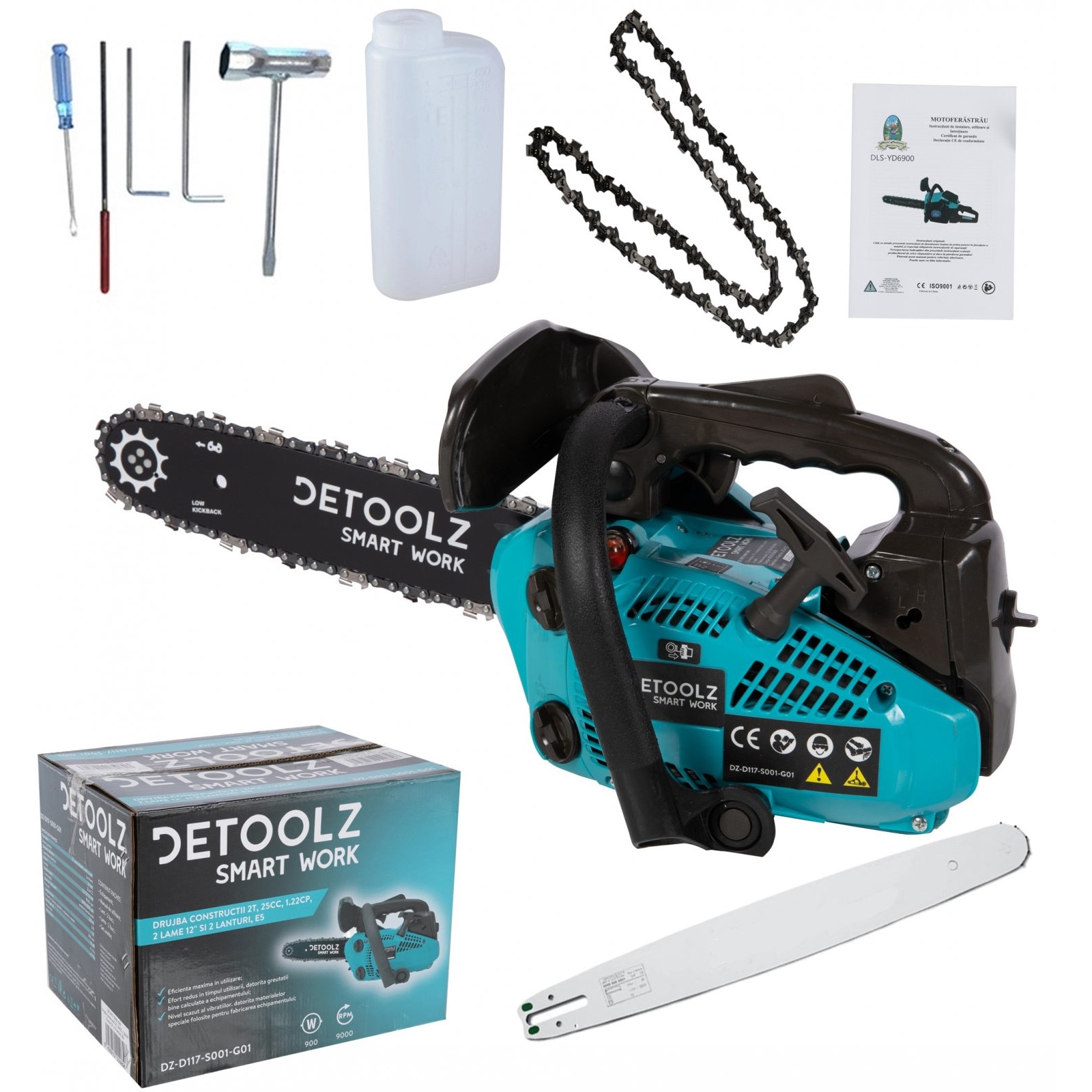 Строителен верижен трион Detoolz DZ-D117-S001-G01 E5, 25.4 CC, 1.22 HP ...