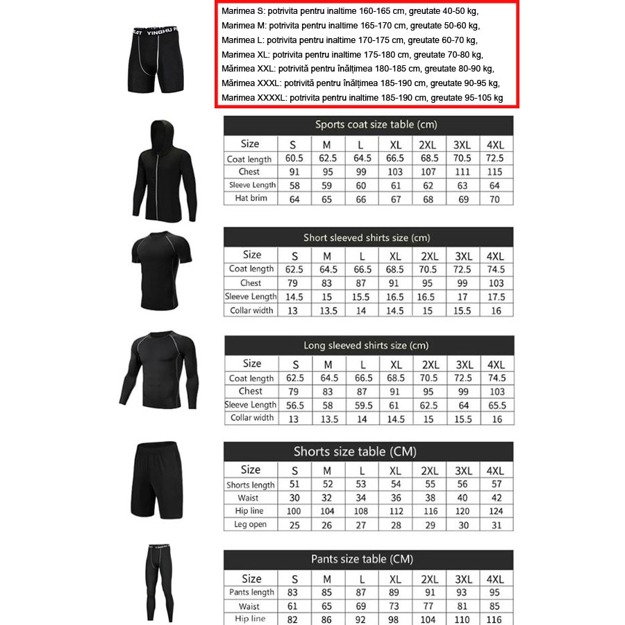 Set echipament pentru antrenamente din 7 Piese, Echipament de Compresie ...