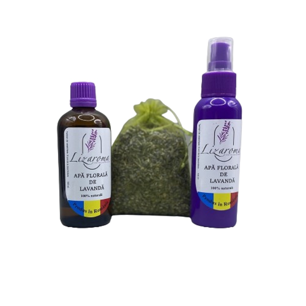 Set 3 piese odorizante: apa florala de lavanda cu rezerva si saculet cu ...