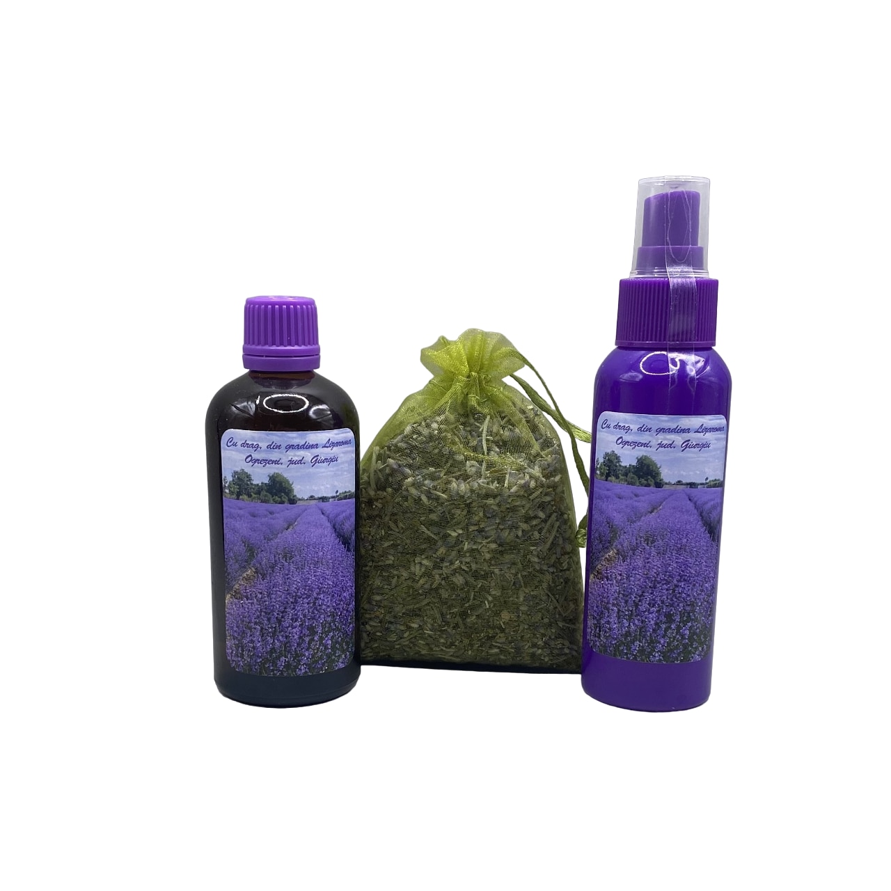 Set 3 piese odorizante: apa florala de lavanda cu rezerva si saculet cu ...