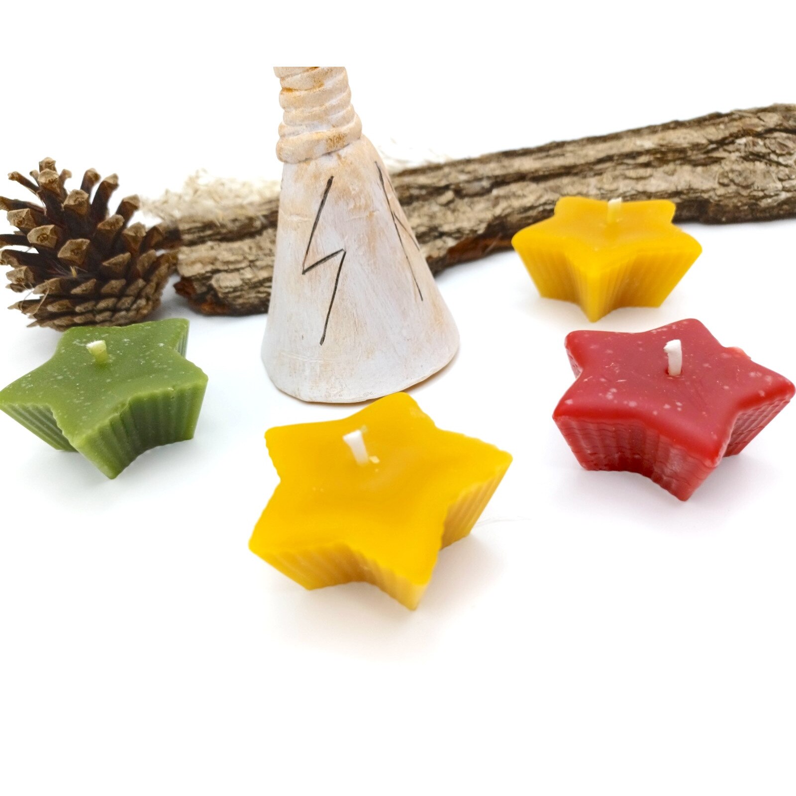 Lumanari din ceara naturala de albine, in forma de stelute, set 4 ...