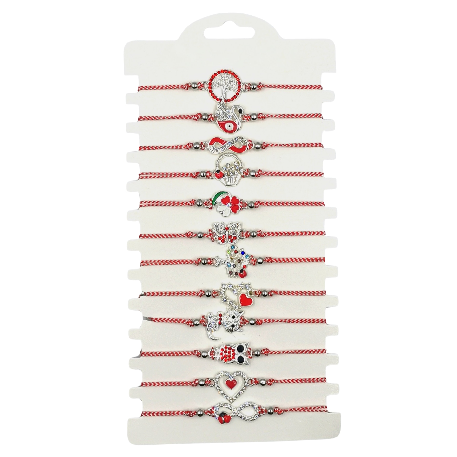 Set 12 martisoare bratari, NEVERMORE, N1002, Lungime reglabila, Rosu ...