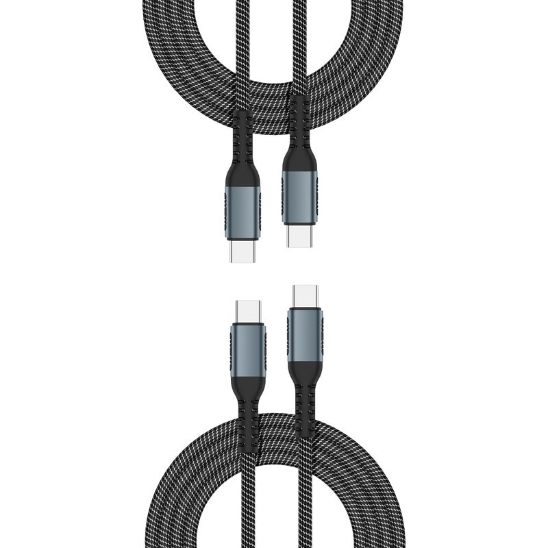 Set 2 cabluri de date pentru telefon, USB-C, 100 W, 1.5m/2 m, Gri/Negru ...