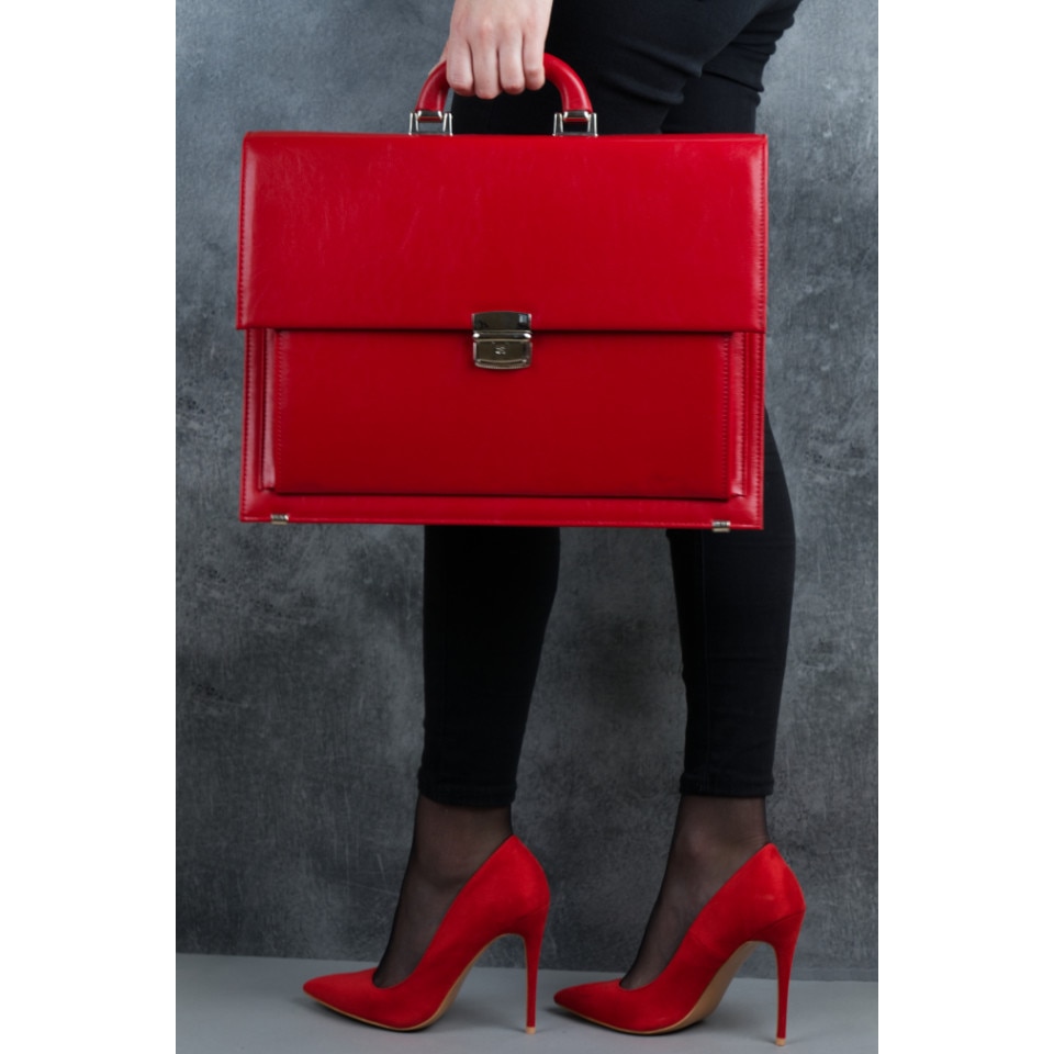 Servieta dama Caroline, Stefania, Piele ecologica, Rosu - eMAG.ro