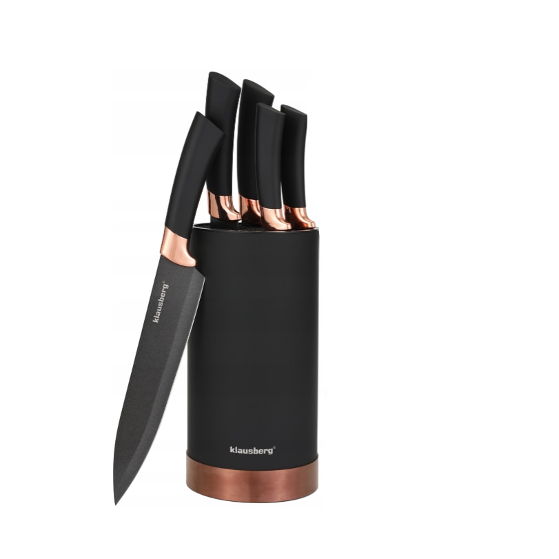 Set cutite de bucatarie cu suport, negru, inox, 6 piese, Klausberg ...