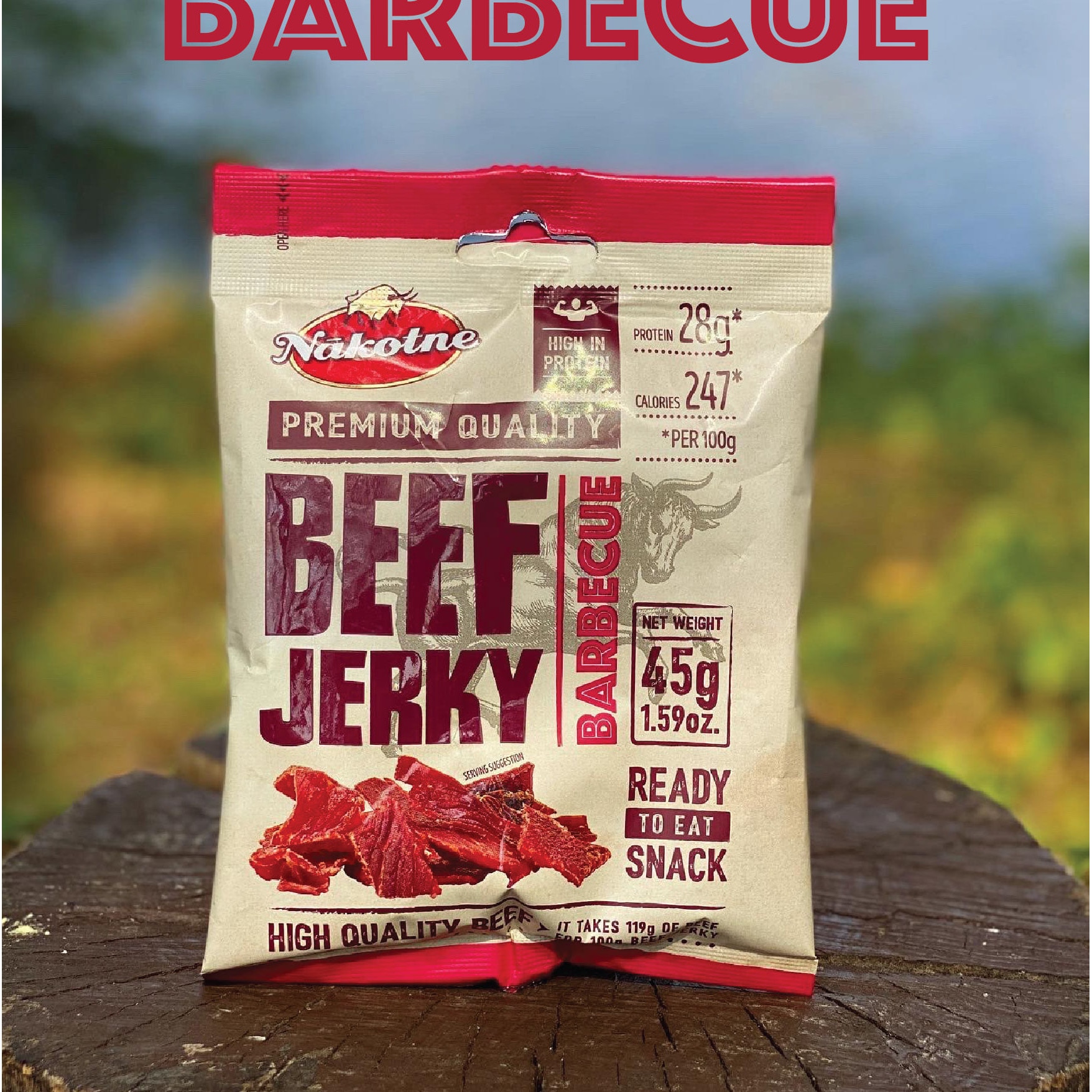 Gustare carne de vita afumata si uscata Beef Jerky Barbeque, 45 gr ...