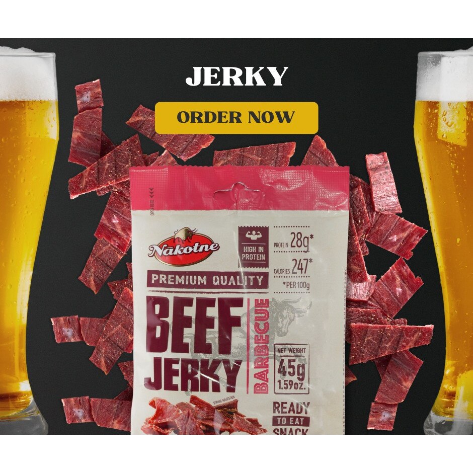 Gustare carne de vita afumata si uscata Beef Jerky Barbeque, 45 gr ...