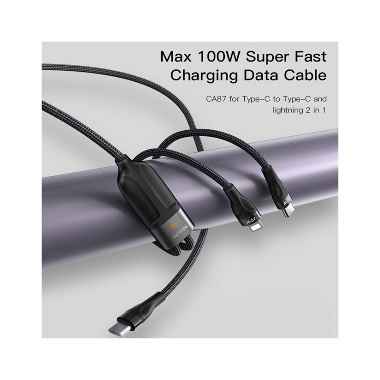 Кабел за данни Type C към Type C и Lightning 100w Yesido Ca87 черен