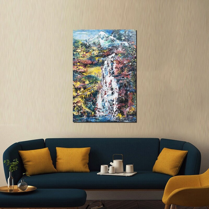 Tablou pictat manual hol, living, birou, dormitor, Peisaj montan, la ...