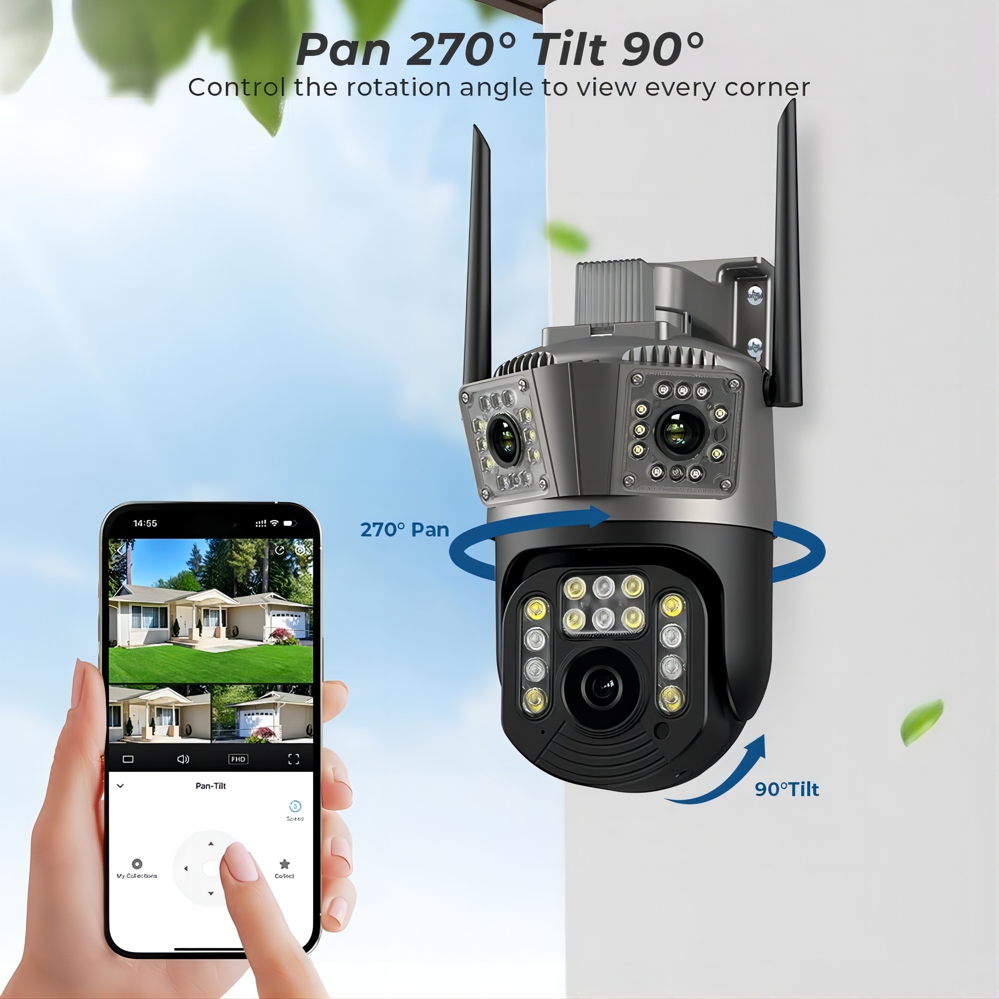 Camera de Supraveghere Tripla WIFI MOSMAOO®, 12MP, 10X digital zoom ...