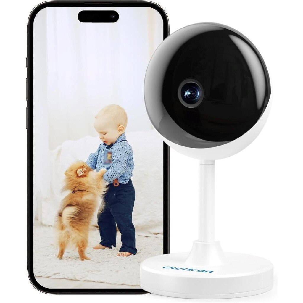 Вътрешна безжична Ip камера Owltron T1 2k Ir нощно виждане бяла Функция за бебефон и Alexa