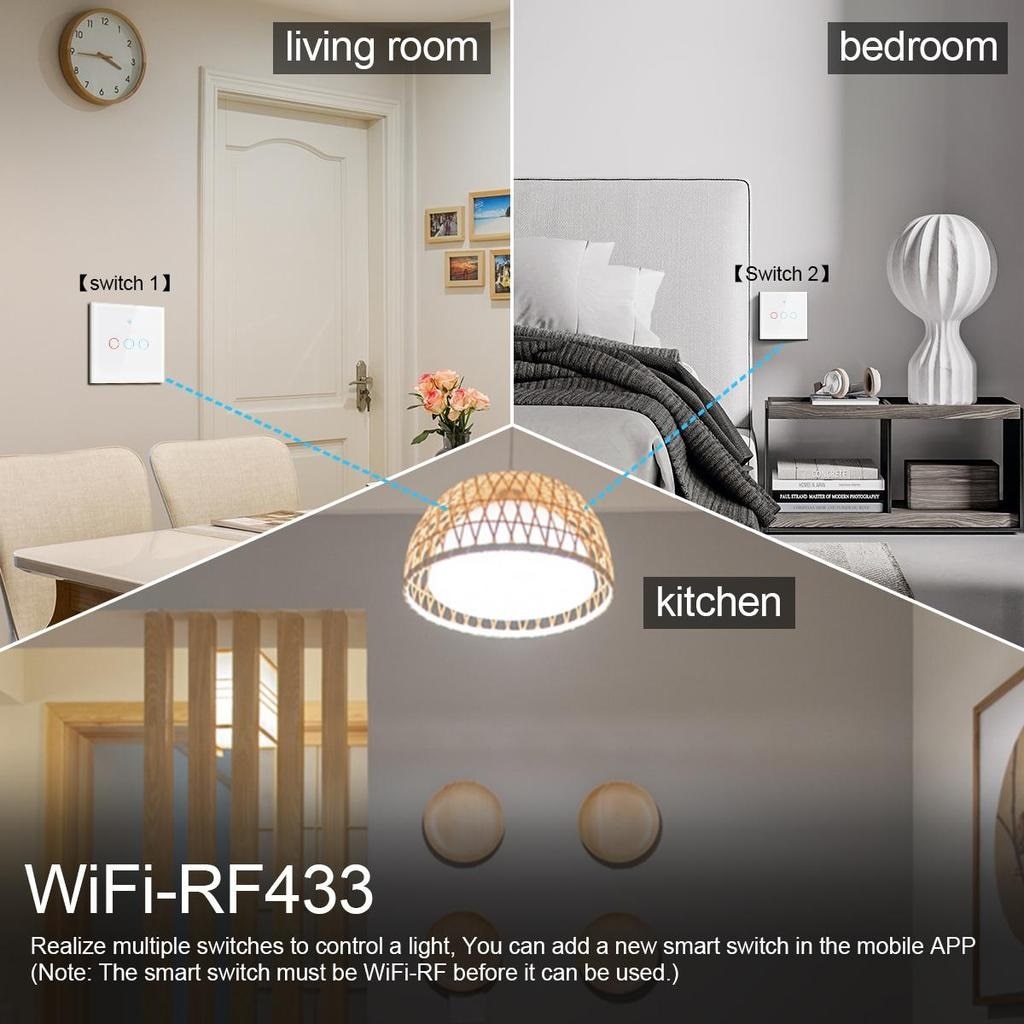 Intrerupator inteligent cu touch Tuya, Life Smart, Wi-Fi, RF433, cu sau ...