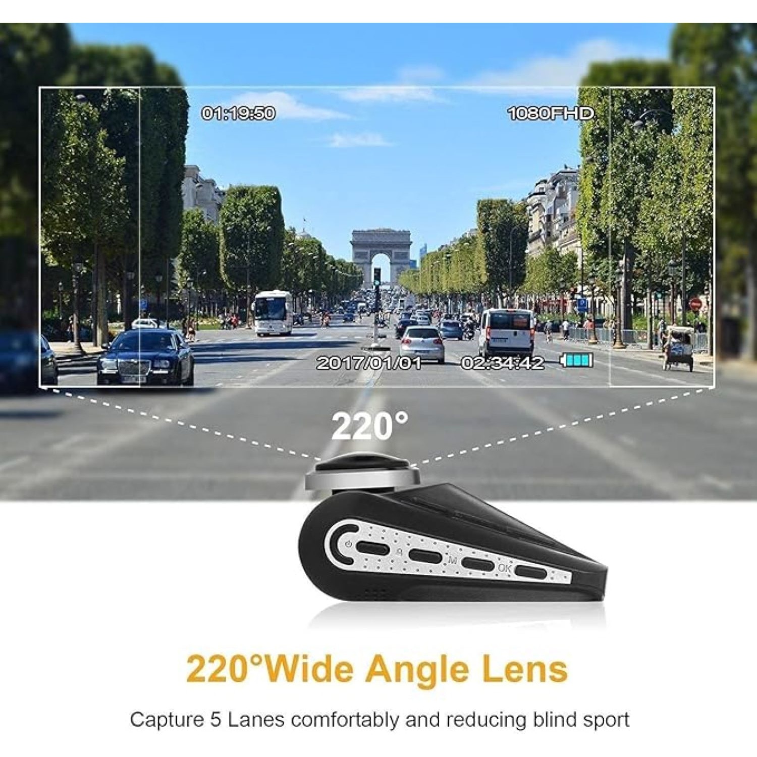 Camera de bord 2 in 1, panoramic WIFI Dash Cam, unghi ultra-larg de 210 ...