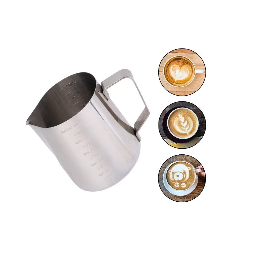 Cana din inox cu gradatie, latiera pentru spumare cu maner, cana de ...