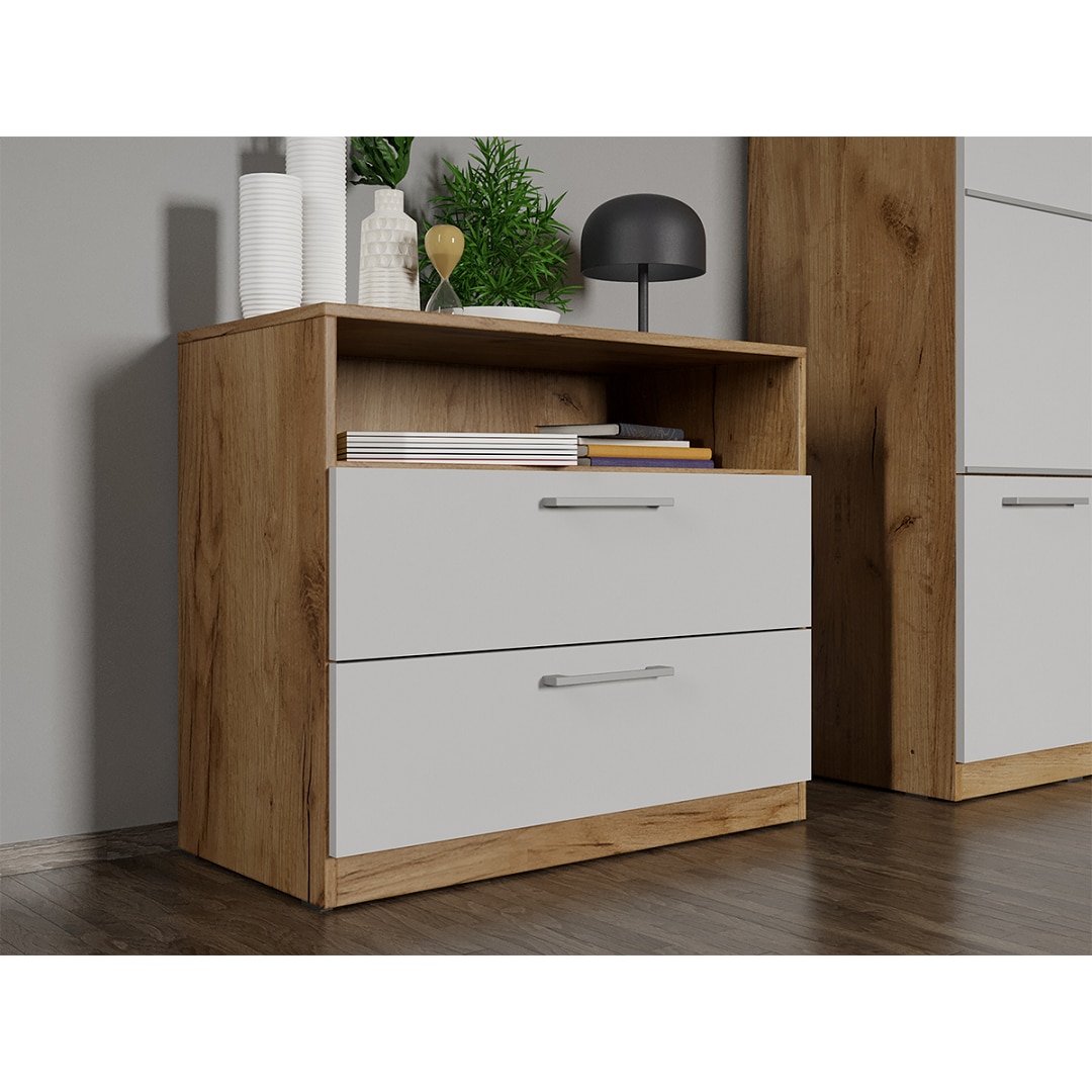 Comoda, Stejar Auriu cu Sertare Albe, Acapulco, L 83 x A 42, 3 x H 71 ...