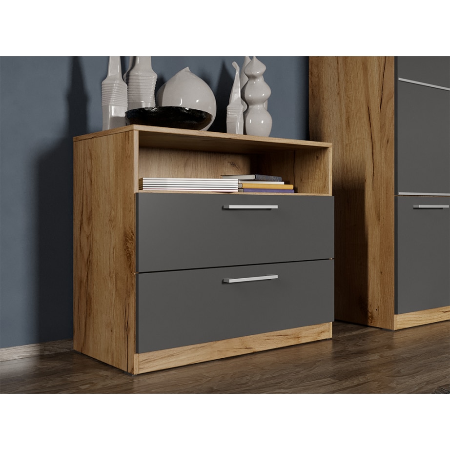 Comoda, Stejar Auriu cu Sertare Gri, Acapulco, L 83 x A 42, 3 x H 71, 7 ...