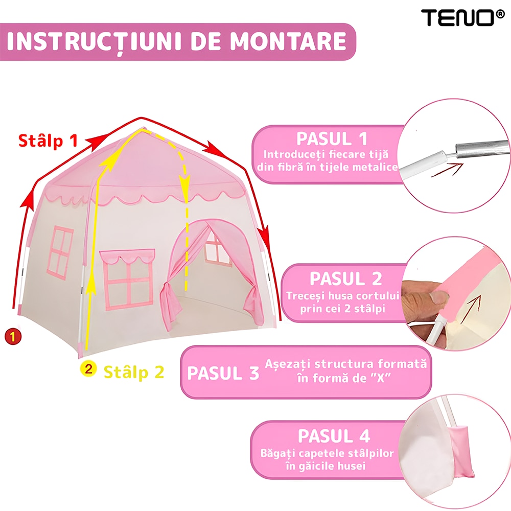 Cort de Joaca pentru Copii tip Casuta Teno®, covoras inclus cu 2 fete ...