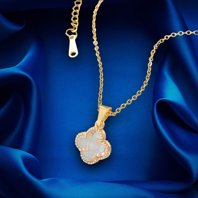 Lant dama, pandantiv cu trifoi cu patru foi, model minimalist, reglabil ...