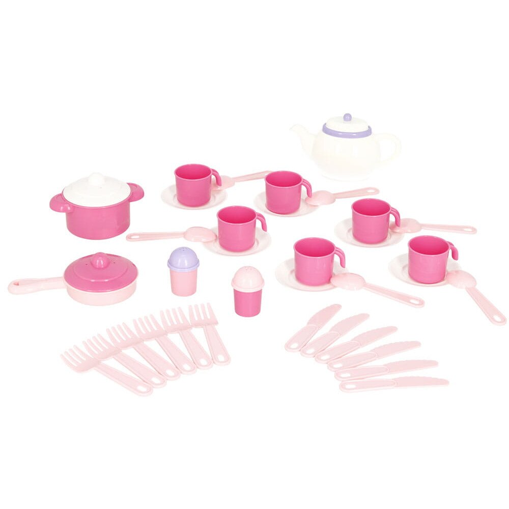 Set de ustensile de bucatarie pentru 6 persoane, 38 de articole, roz ...