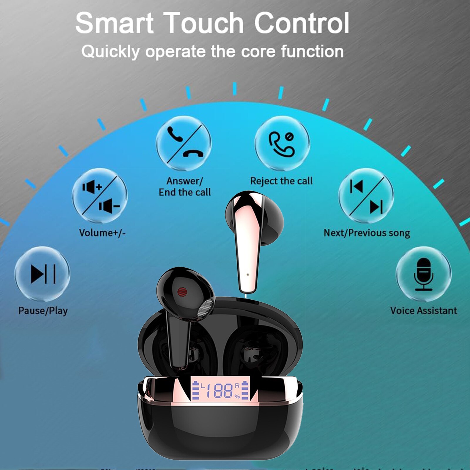 Casti Wireless Bluetooth 5.3, NUODWELL, Rezistenta la Apa IPX7, Cu afisaj digital LED, Eliminare ...