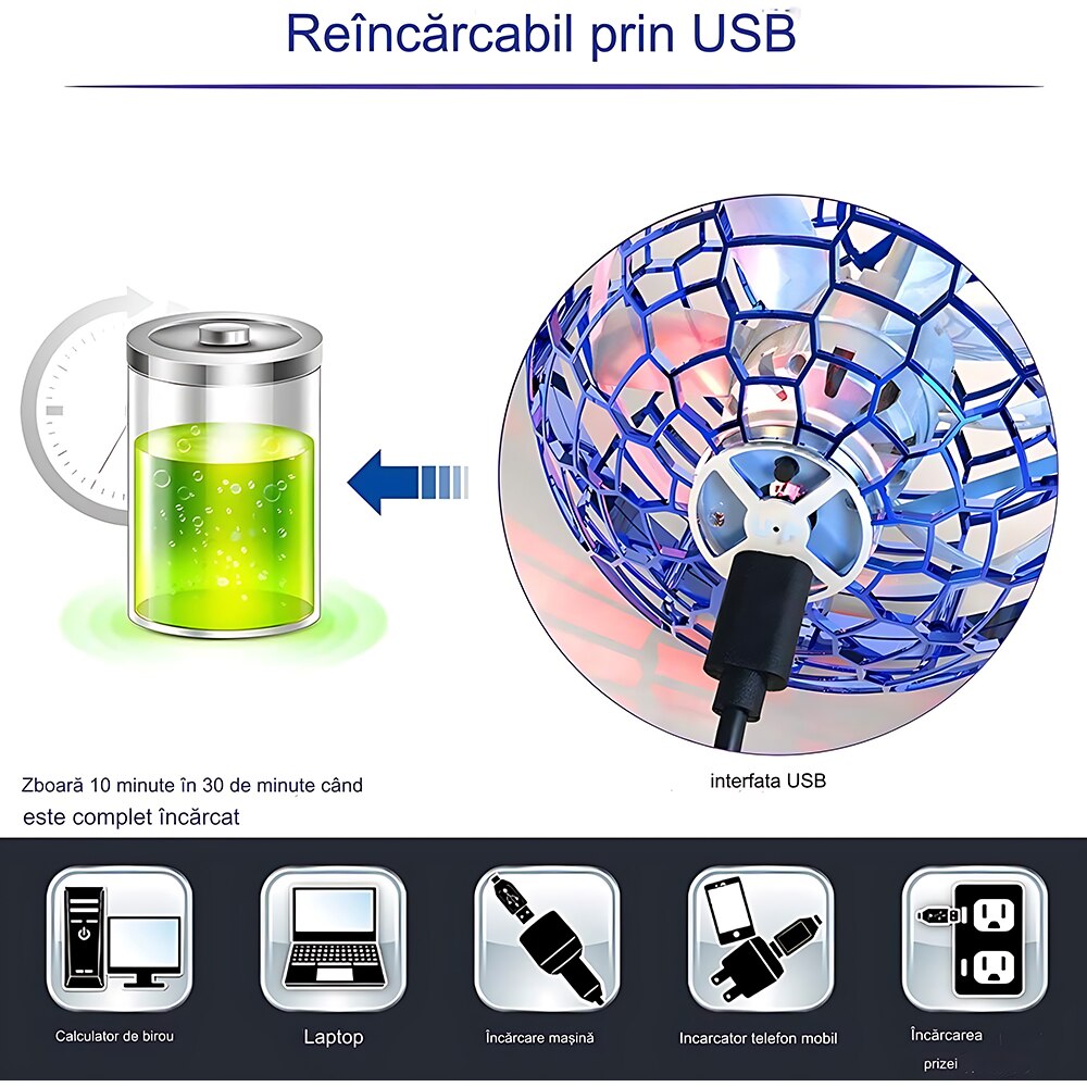 Jucarie Flying Orb Ball, Mini drona pentru copii Rotire la 360° cu ...