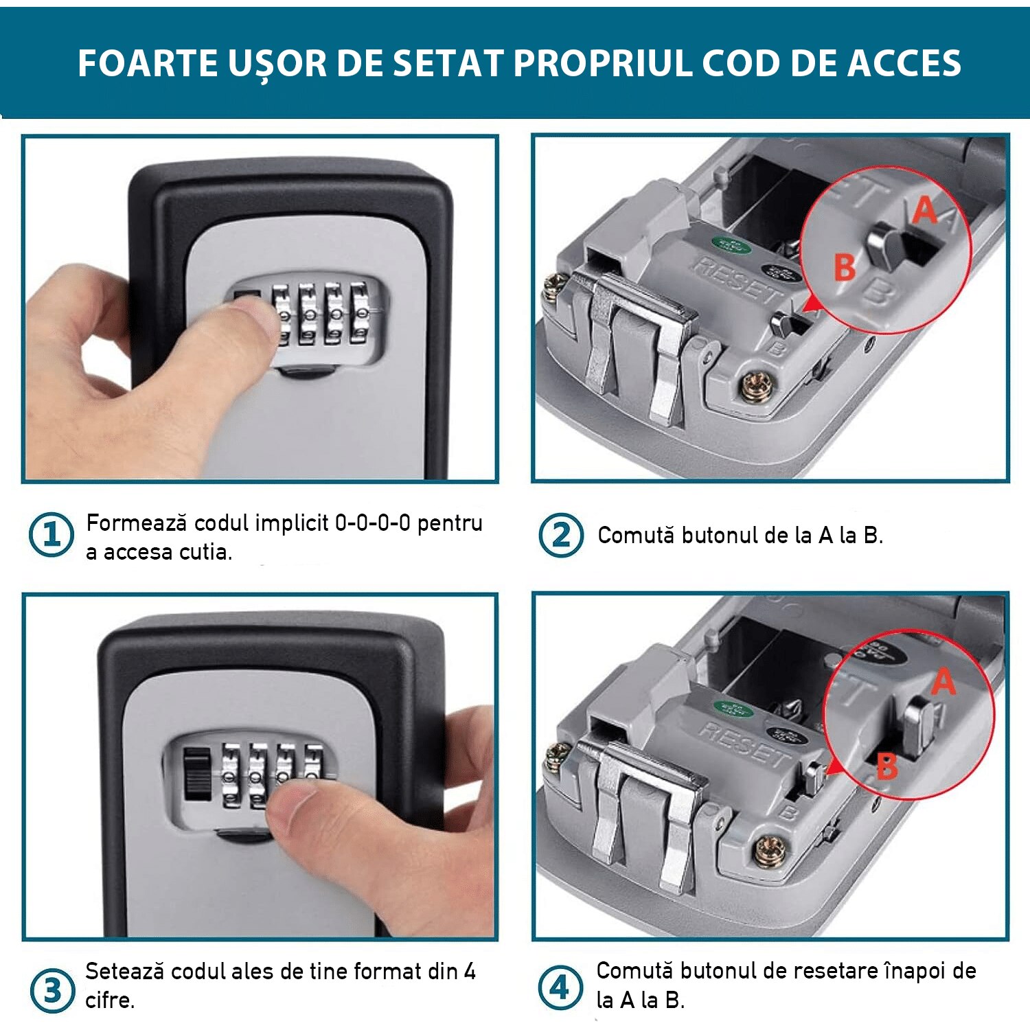 Set 2 x Mini seif cu cifru pentru depozitarea cheilor, din otel - eMAG.ro