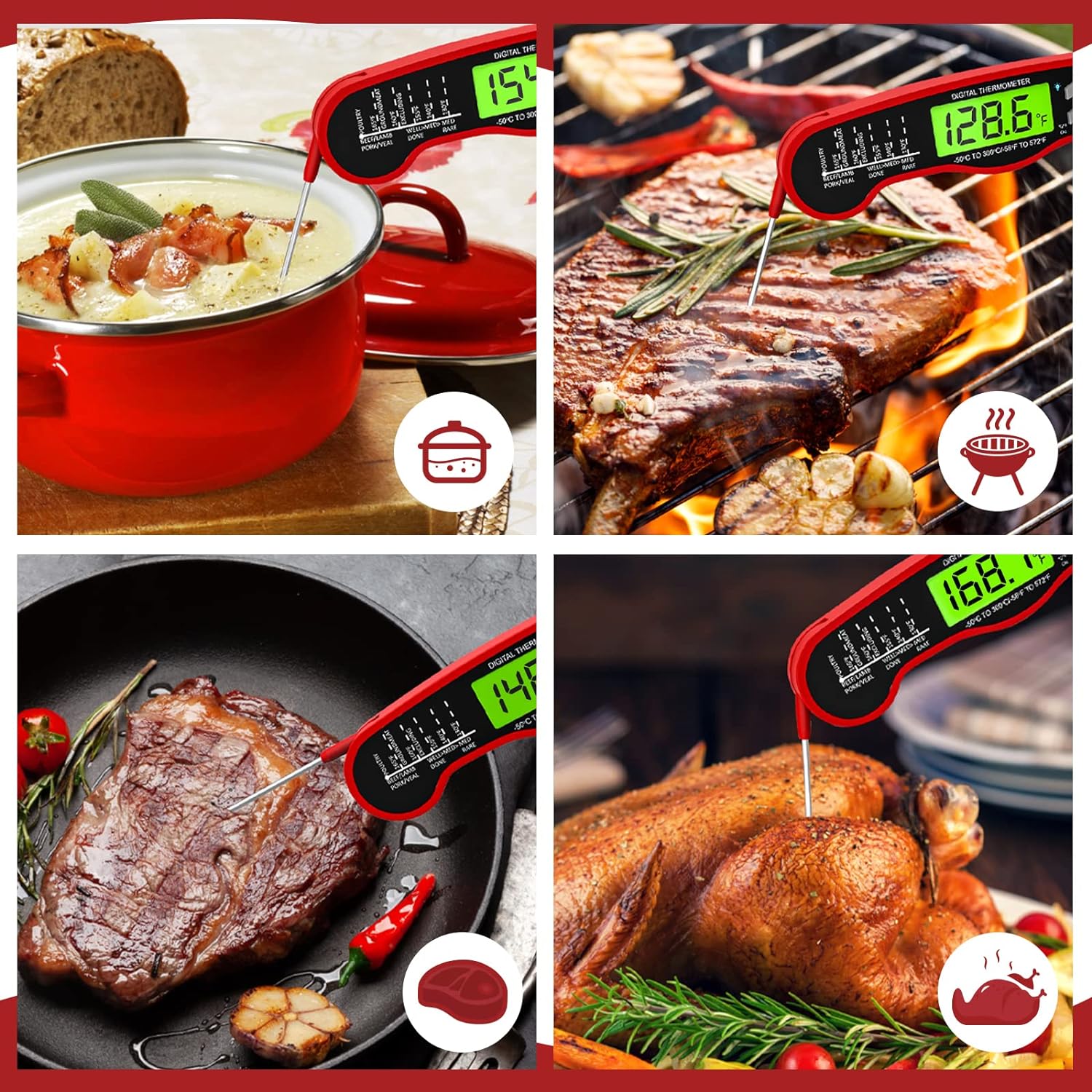 Termometru alimentar, Afisaj digital, Rosu/Negru - eMAG.ro