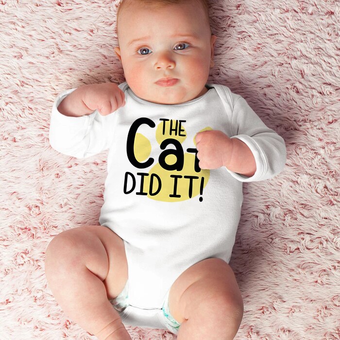 Бебешко боди, The cat did it, 0-3 месеца, дълъг ръкав, креативна щампа ...