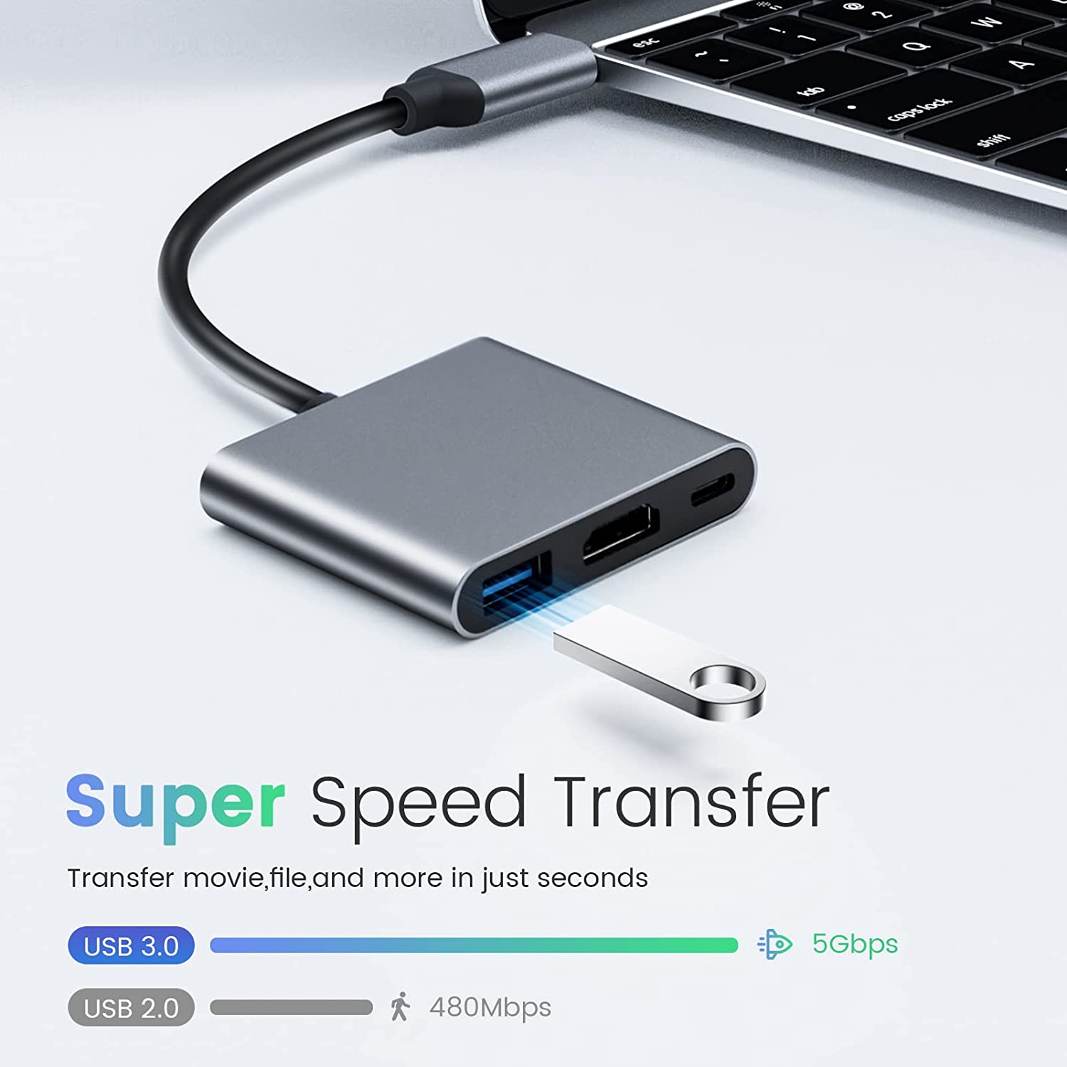 Адаптер, JESWO, 3в1, сребрист, 4K HTMl, USB 3.0, PD - eMAG.bg