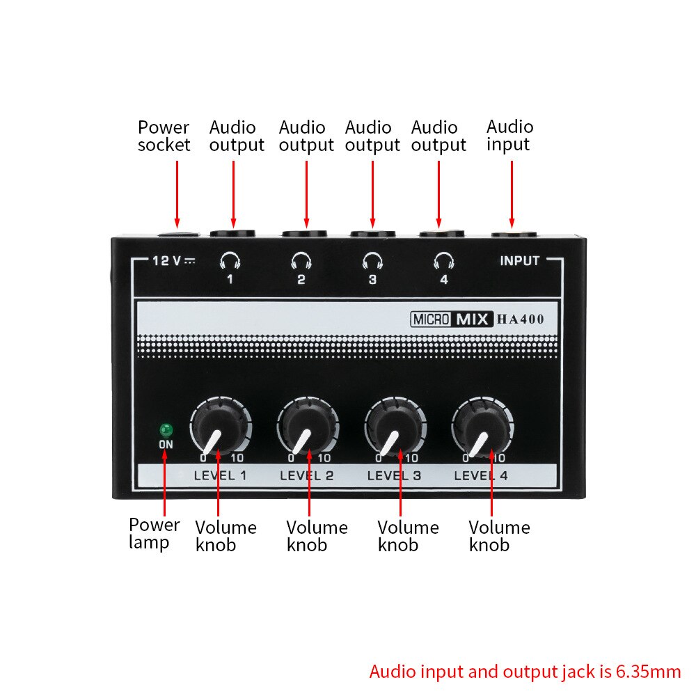 Mini Mixer Audio 1 in 4 Out, JESWO, cu jakcs stereo de 6.35 mm, Metal ...