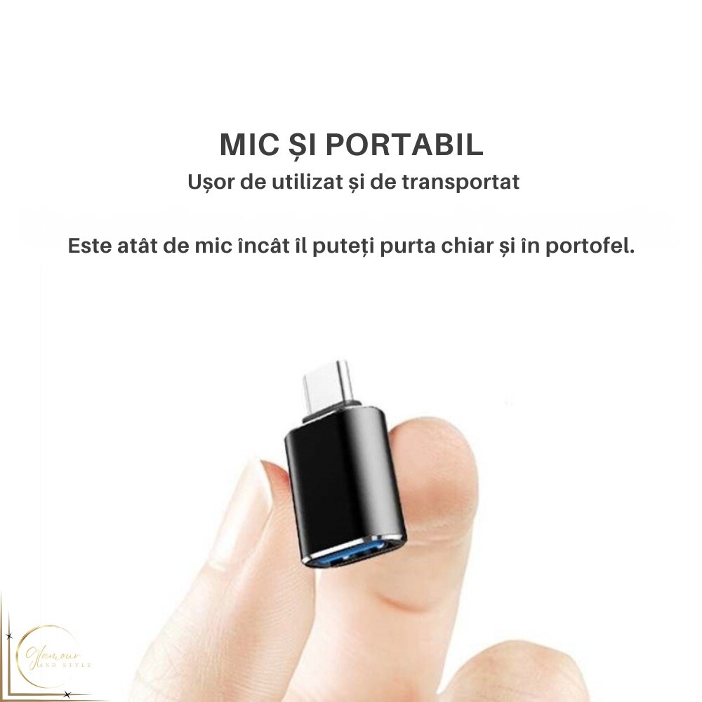 Adaptor USB Tip C - USB A, 3.0 OTG 5Gbps, Transmitere semnal video ...