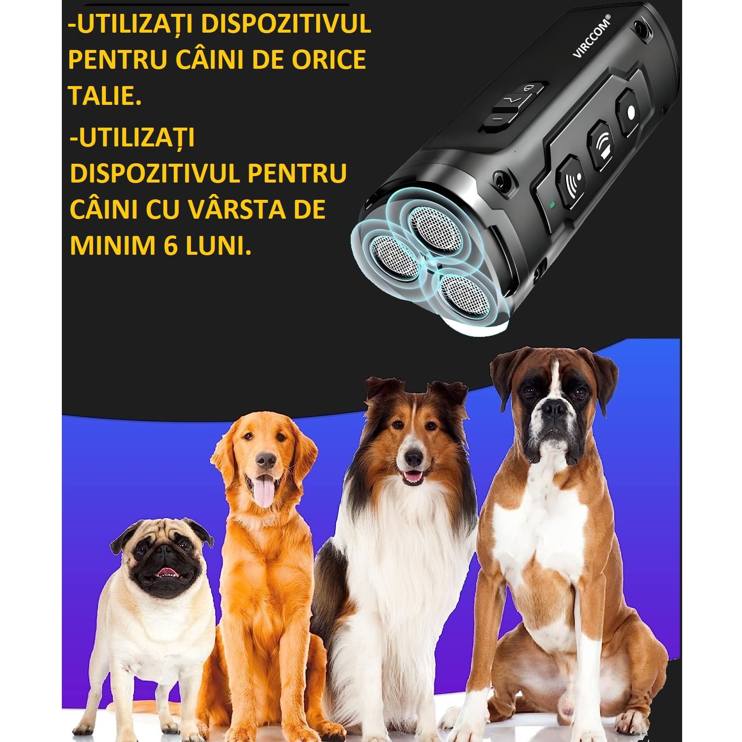Dispozitiv Profesional Cu Ultra Sunete Pentru Caini Agresivi, VIRCCOM ...
