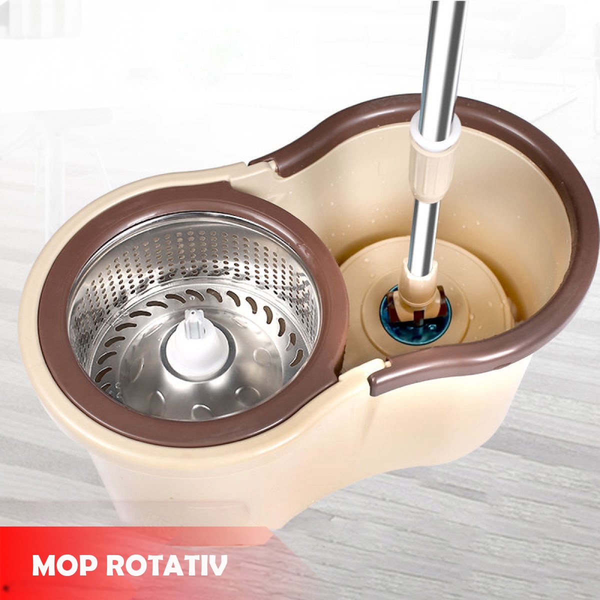 Set Mop Rotativ 360° CTAG®, Centrifuga si Cuva din Inox, 2 Lavete ...