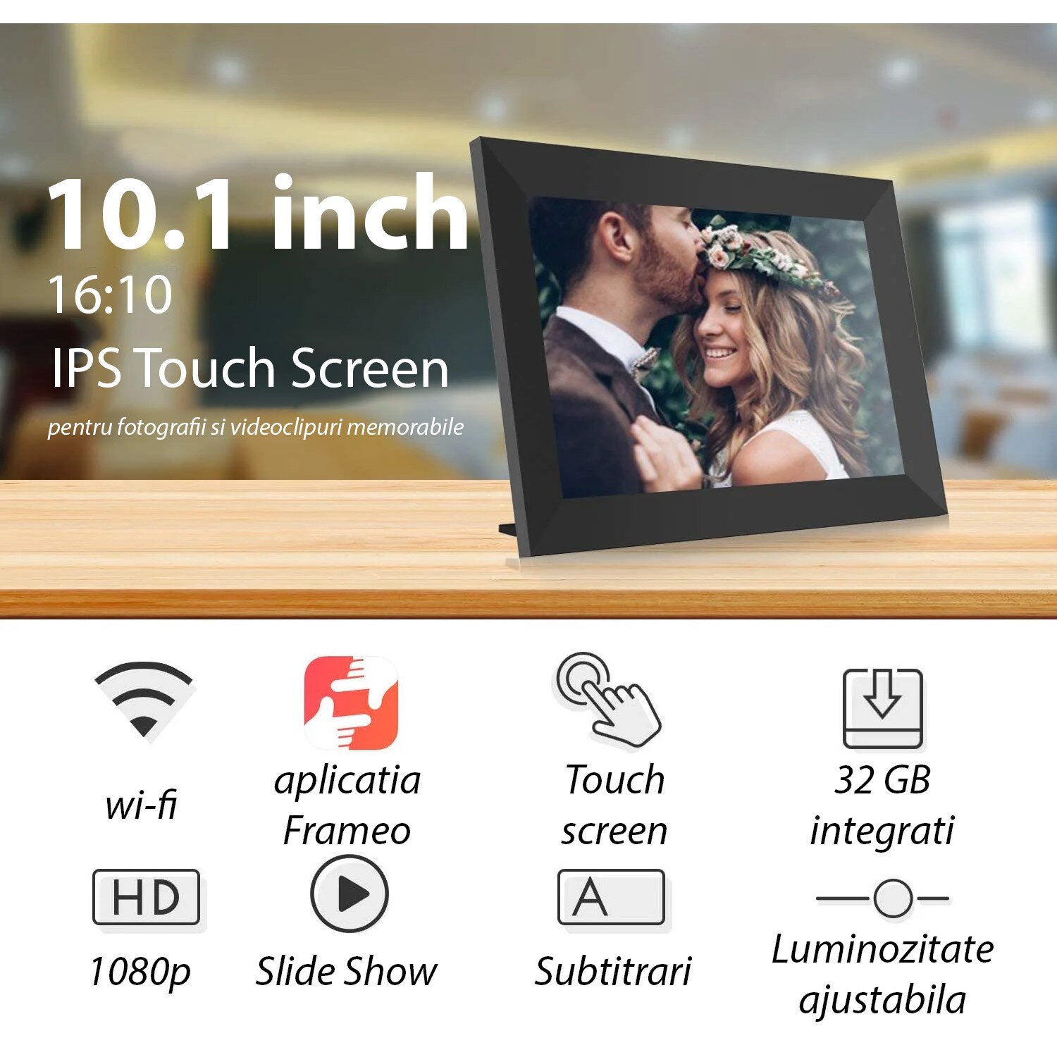 Rama Foto Digitala WiFi HGMPrime®, 1280 x 800 HD IPS, suport video pana ...