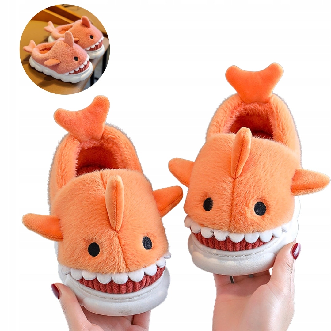Papuci de casa cu blana pentru copii, Rechin, 32-33 EU, Portocaliu ...