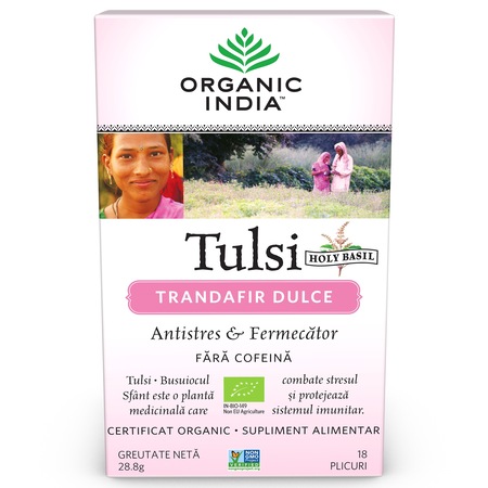 Ceai Tulsi Busuioc Sfant Trandafir Dulce ORGANIC INDIA, Antistres si ...