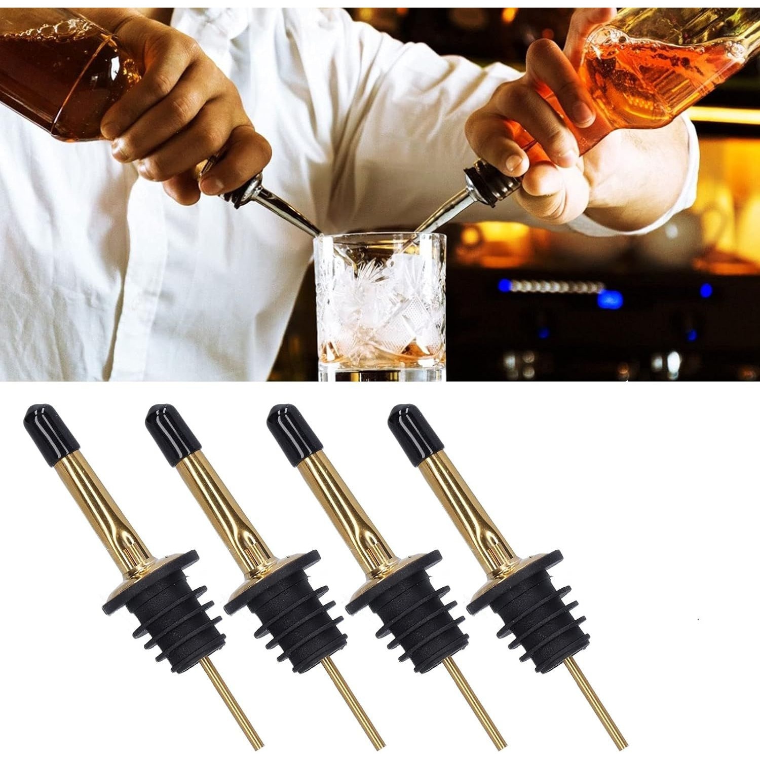 Set 4 dopuri cu picurator pentru sticla din otel inoxidabil, FAVEEZA ...