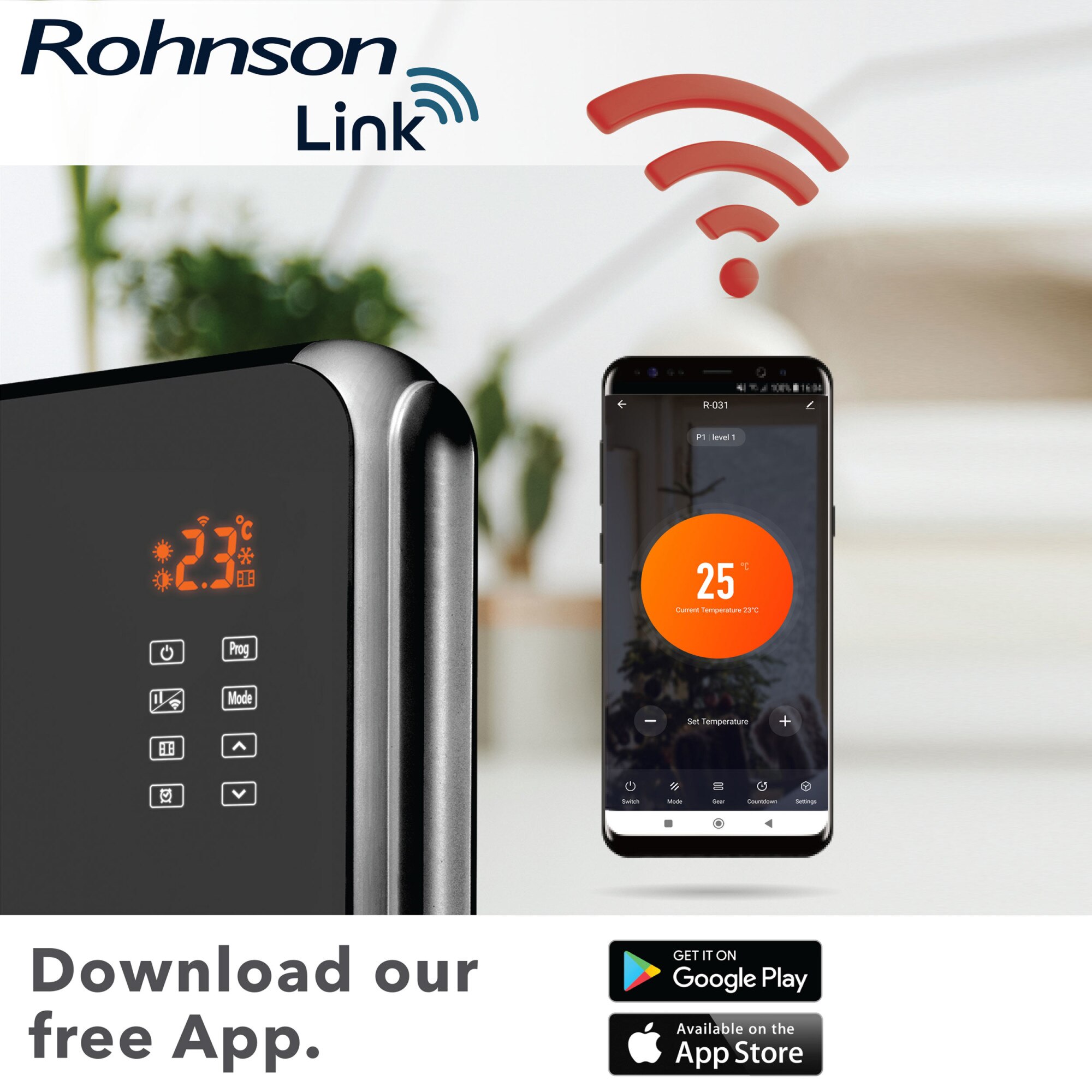 Convector de sticla Rohnson R031 Genius Wi-Fi, IP 24, 2000 W - eMAG.ro