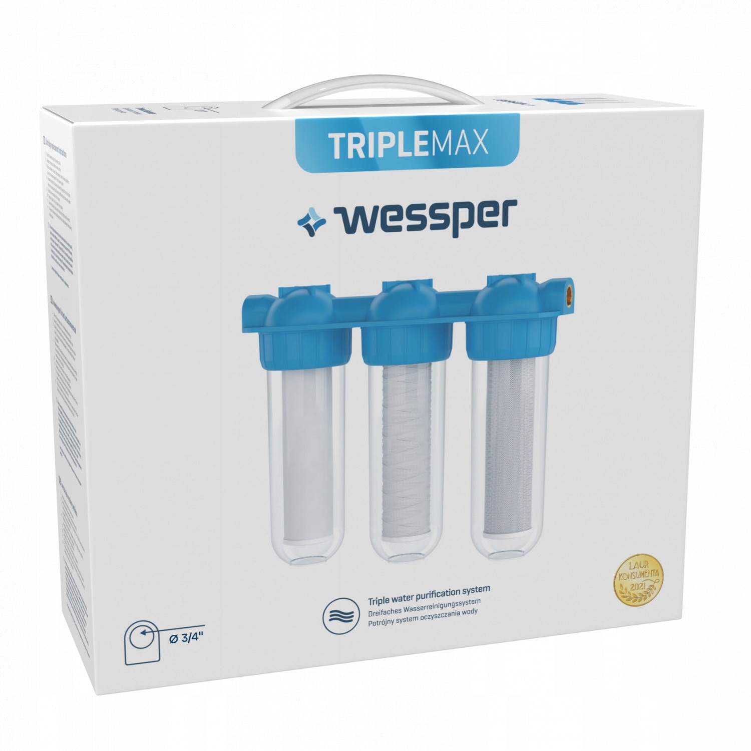 Sistem filtrare apa, Wessper, Triplemax, 3 etape, 1", 2 l, Filtre ...
