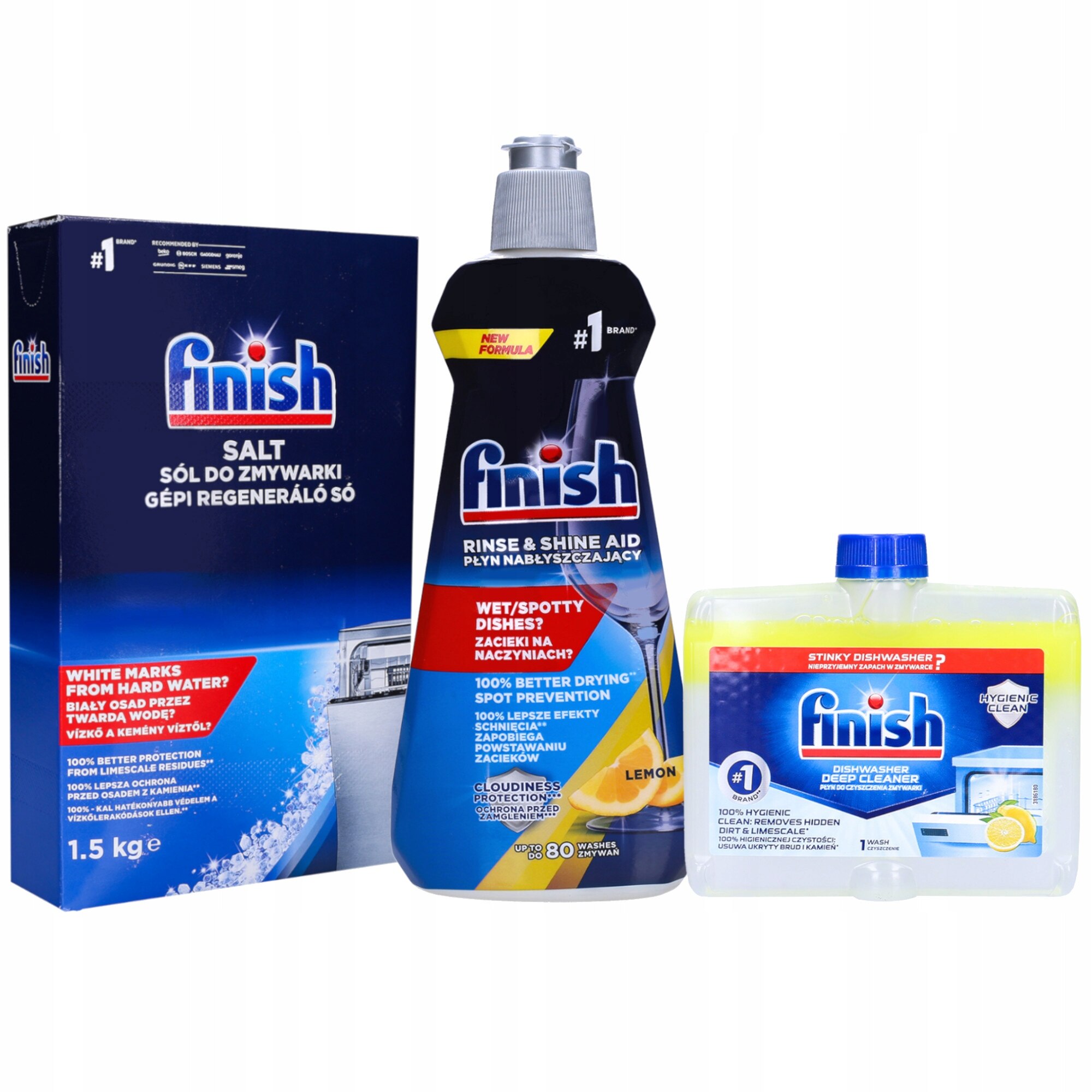 Set 3 produse pentru masina de spalat vase Finish, sare 1,5kg ...