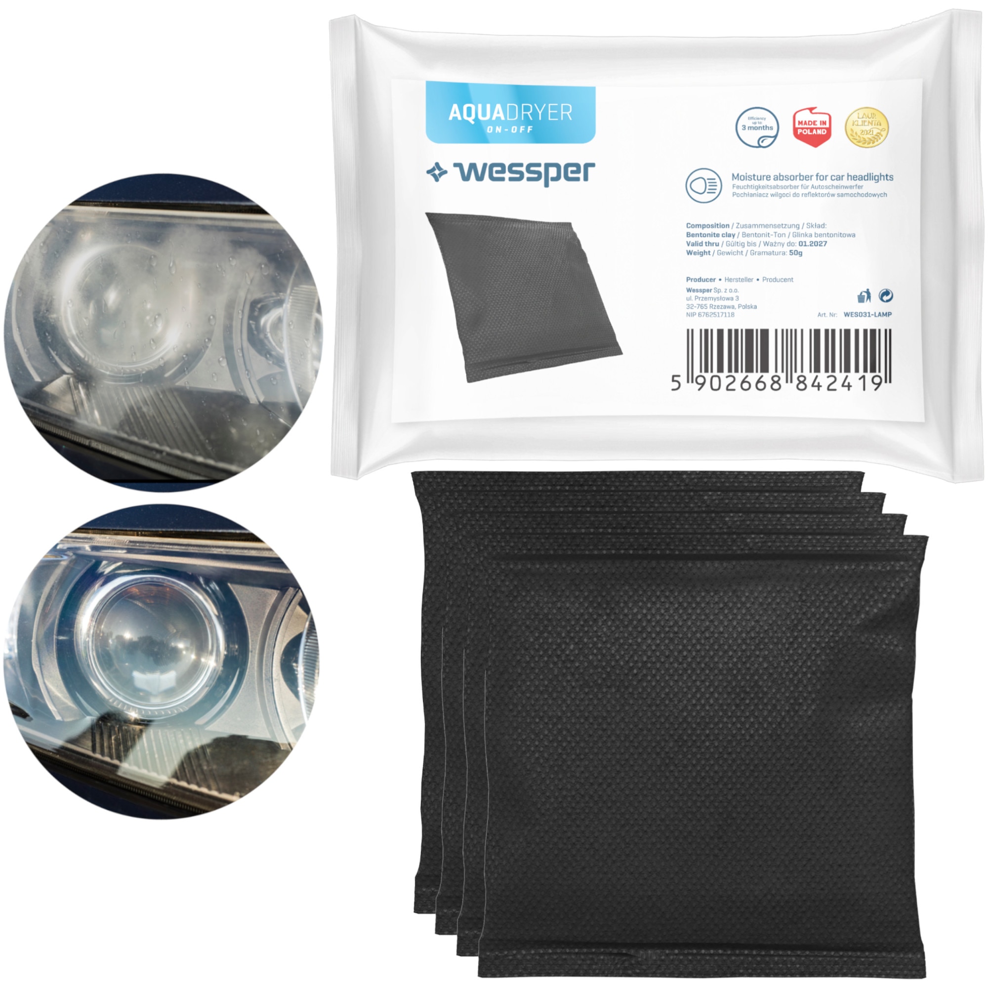 Set 4 absorbante de umiditate pentru faruri, Wessper, Negru - eMAG.ro