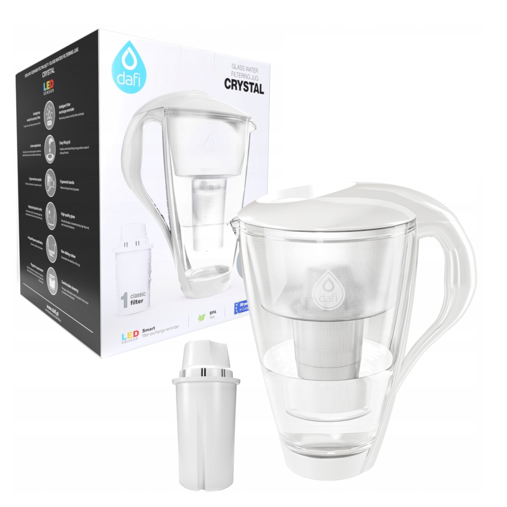 Cana filtranta, Dafi, Sticla, 1 x Filtru, 2L, Alb - eMAG.ro